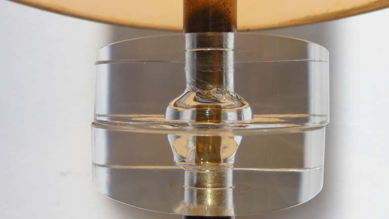 Crystal Glass Disk and Brass Table Lamp by Orrefors Carl Fagerlund ...