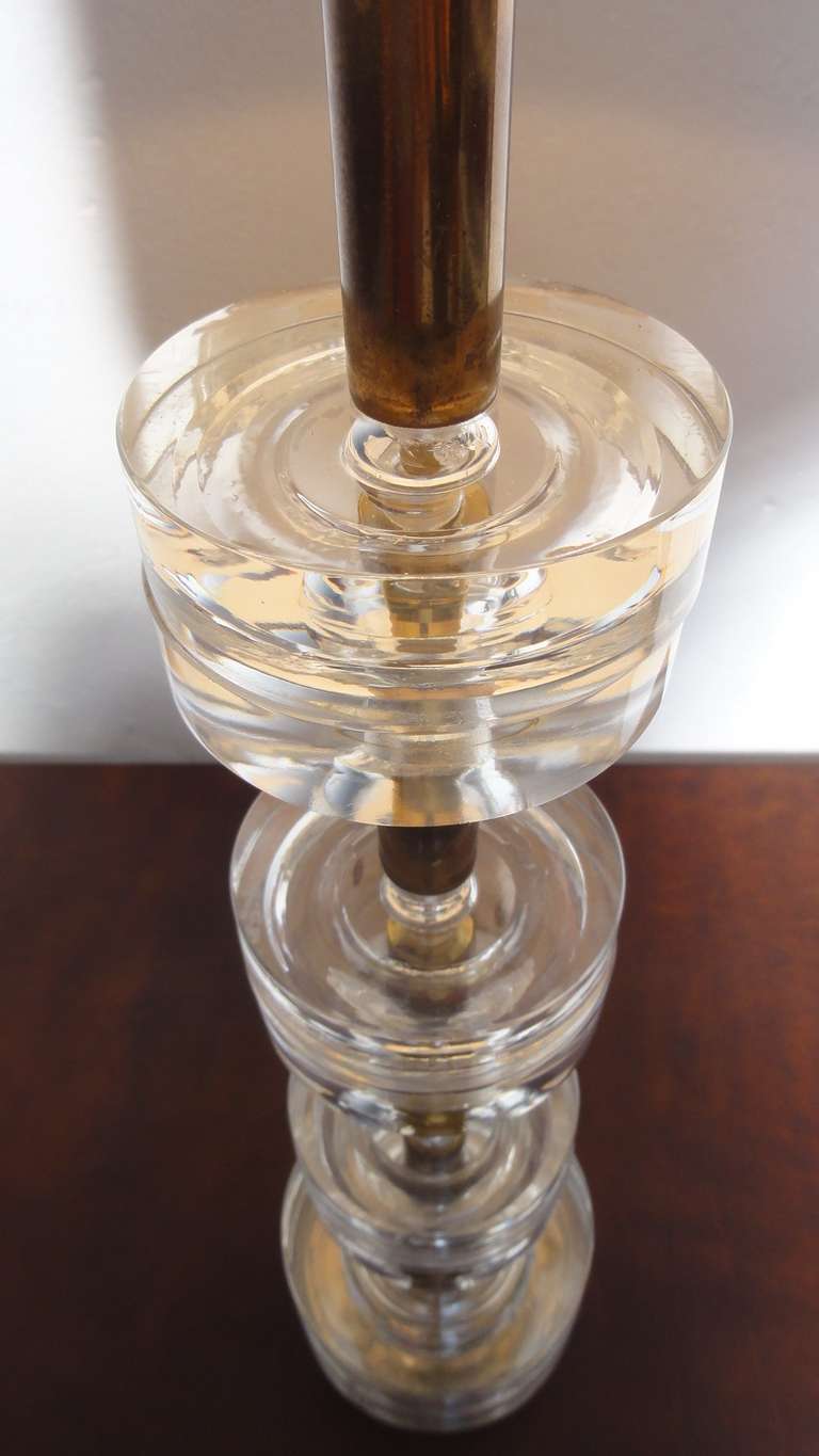 Crystal Glass Disk and Brass Table Lamp by Orrefors Carl Fagerlund ...