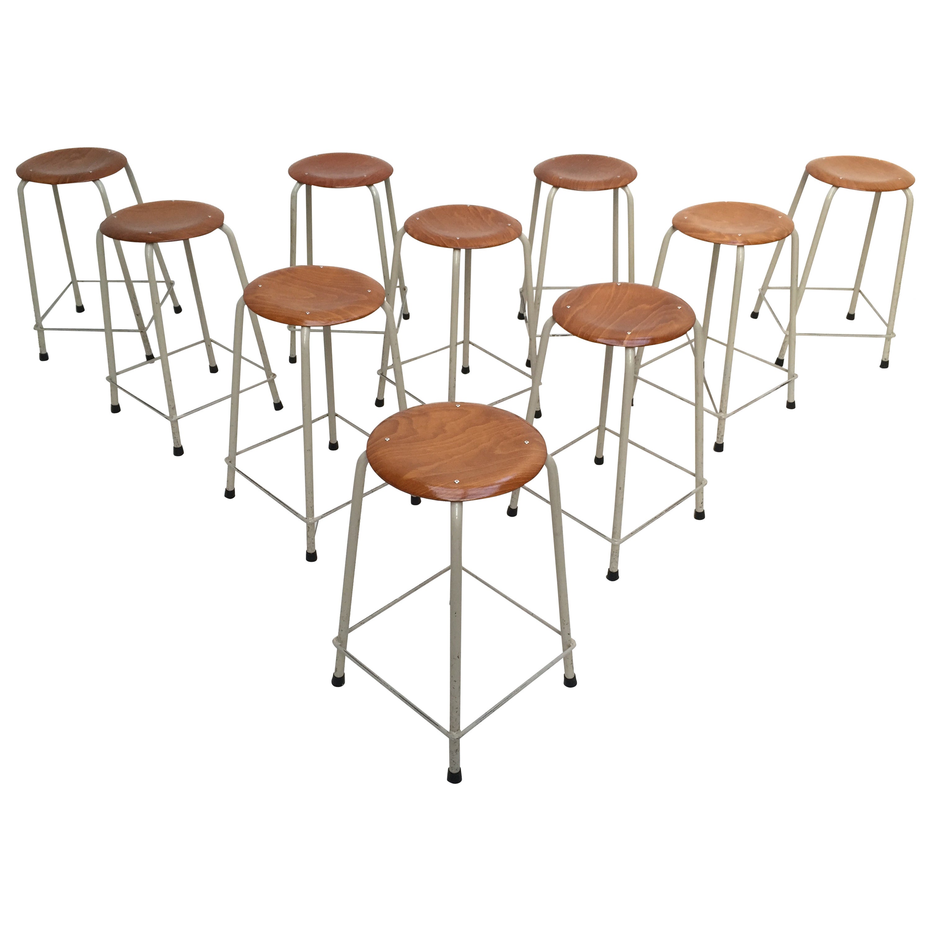 Ten Stackable Dutch Industrial University Lab Stools by Ahrend, 1970s ...