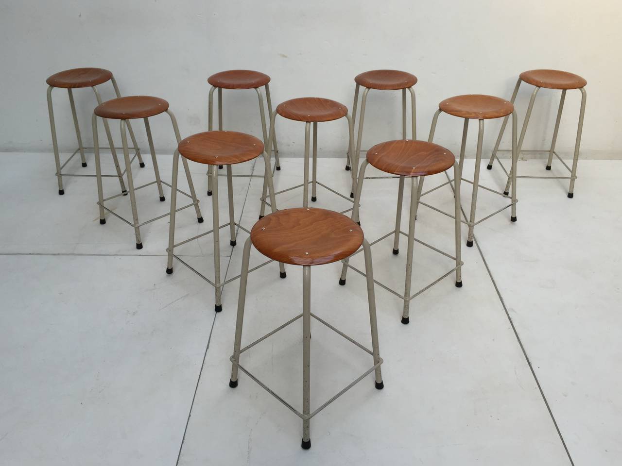 Ten Stackable Dutch Industrial University Lab Stools by Ahrend, 1970s ...