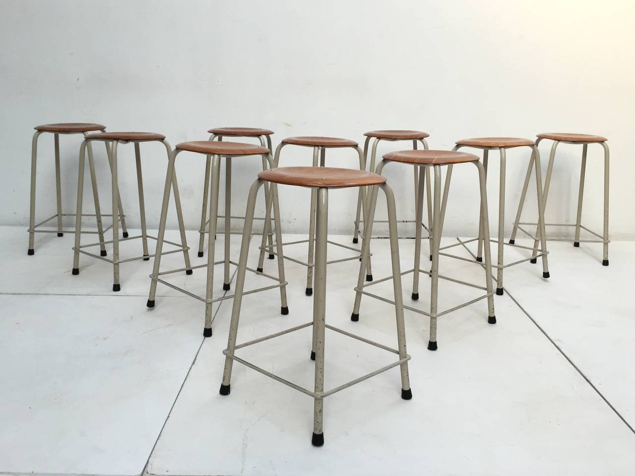 Ten Stackable Dutch Industrial University Lab Stools by Ahrend, 1970s ...