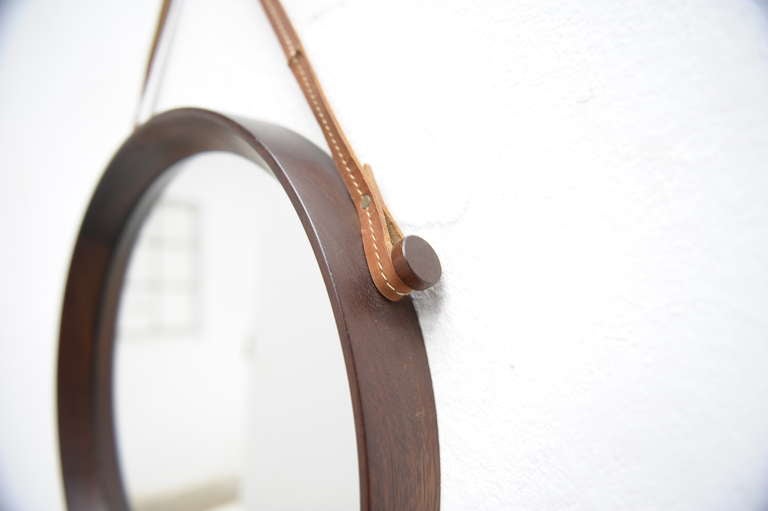 Danish Teak and Leather strap mirror 1960's at 1stDibs