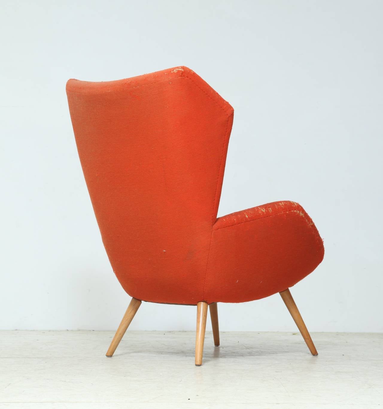 Red 1950s Wingback Lounge Chair For Sale at 1stDibs