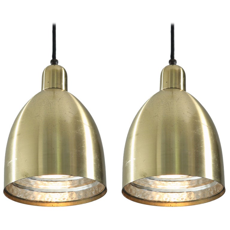 Pair of Brass 1950s Pendants with Mirrored Diffuser, Austria For Sale ...