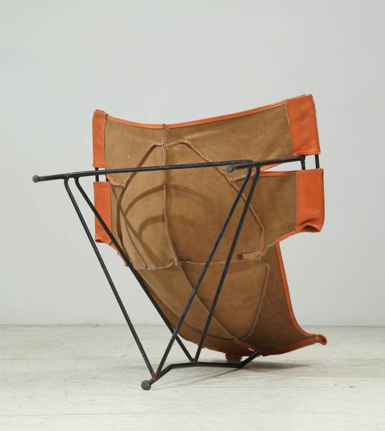 Leathercrafter Sling Chair in Brown Leather on Tri Leg Base For Sale at ...