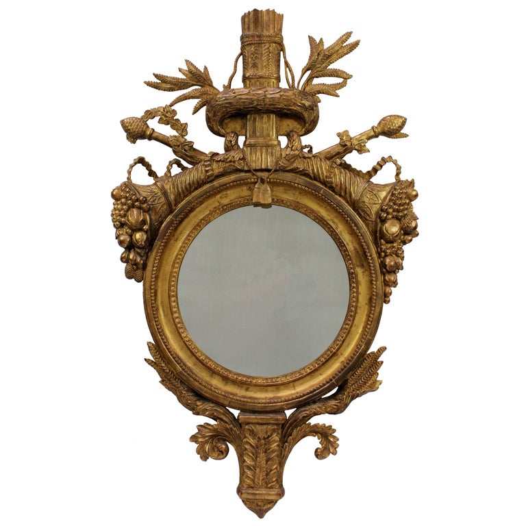 A Large French Gilt Wood Circular Cartouche Mirror at 1stDibs
