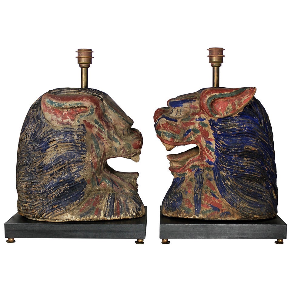 Pair of 19th Century Cambodian Temple Dogs as Lamps at 1stDibs