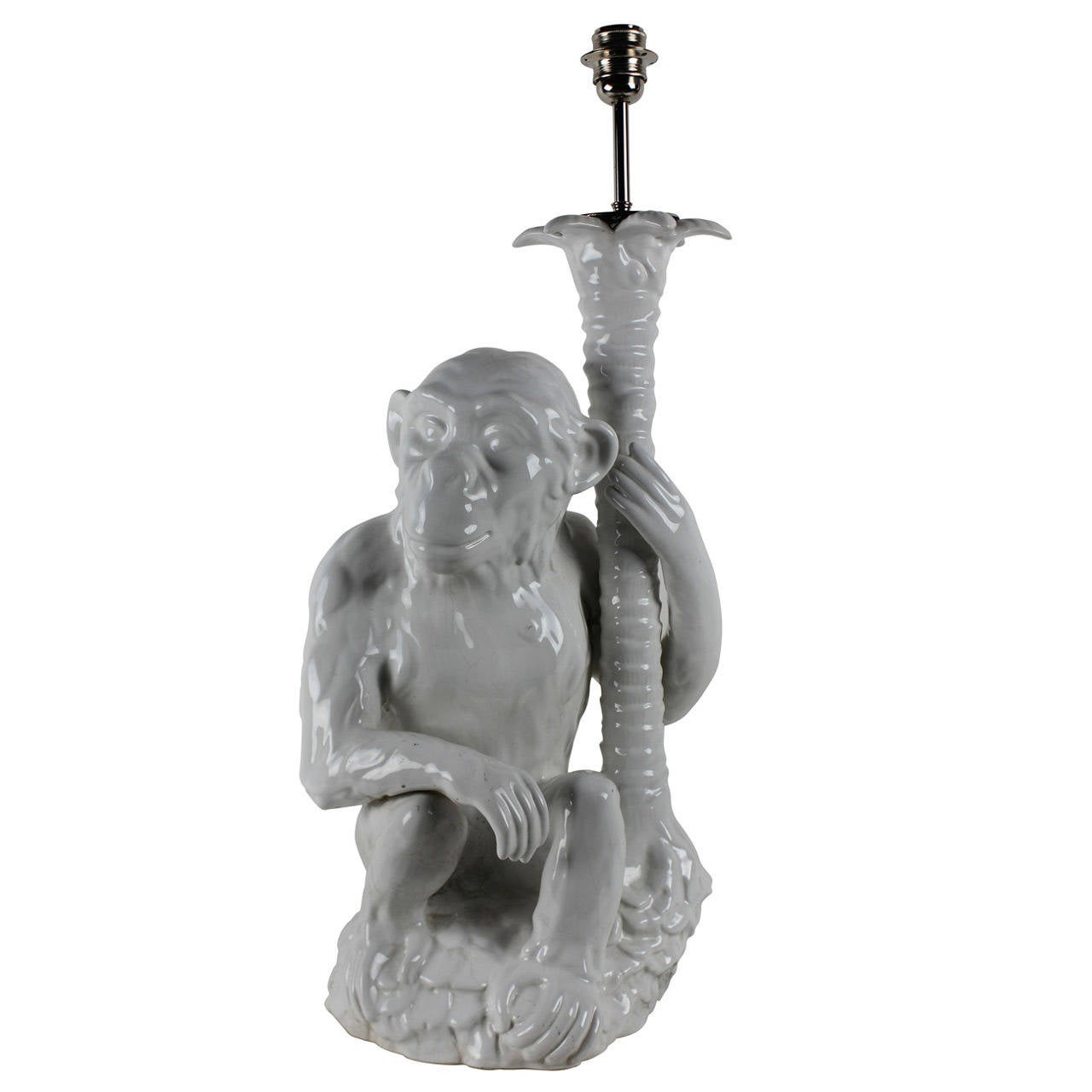 A Large Portuguese Ceramic Monkey and Palm Lamp at 1stDibs