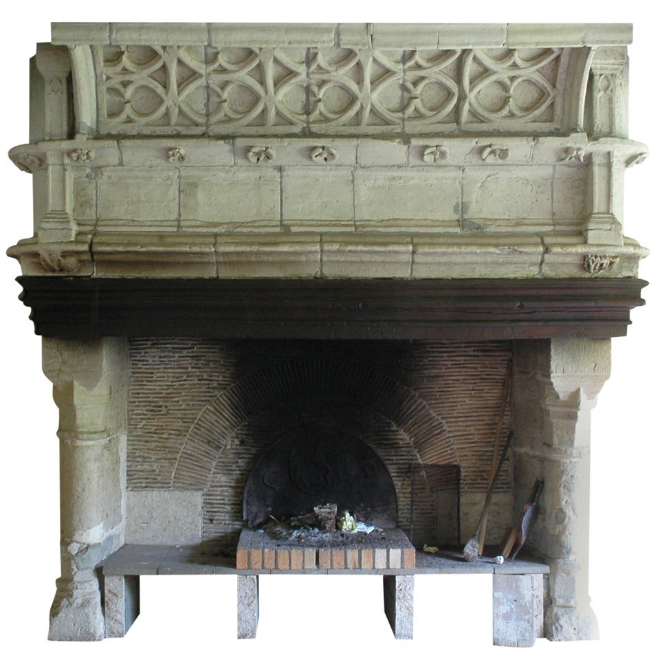 Monumental Gothic Period Stone Fireplace at 1stDibs