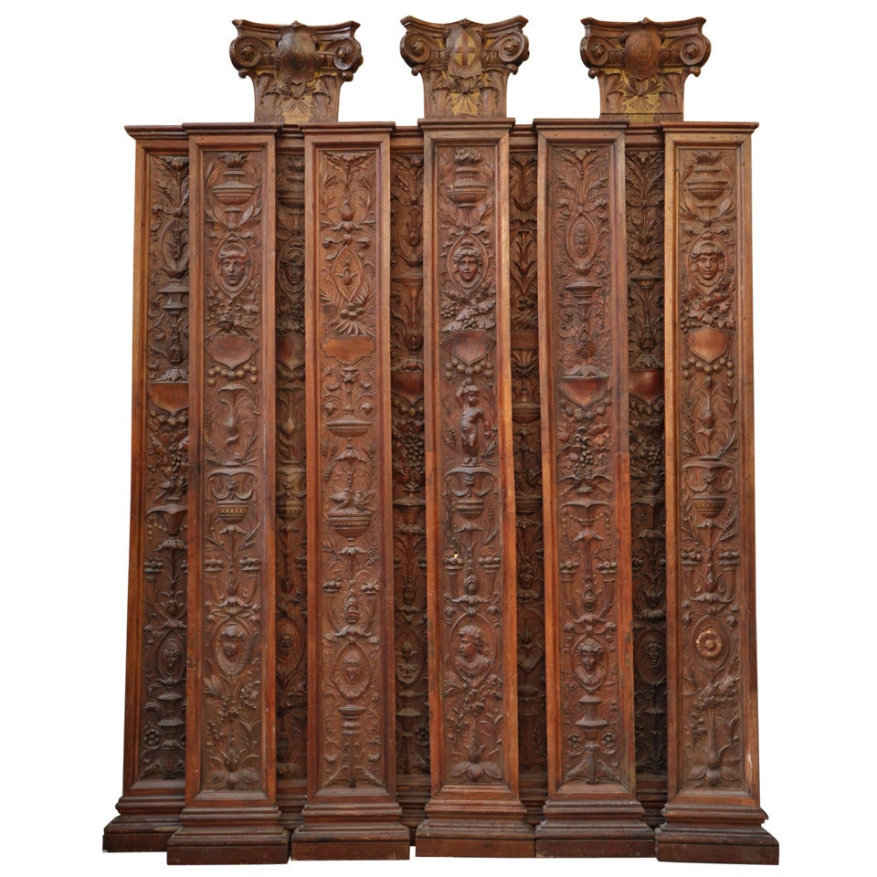 Ten Walnut Neo-renaissance Style Pilasters, 19th Century at 1stDibs