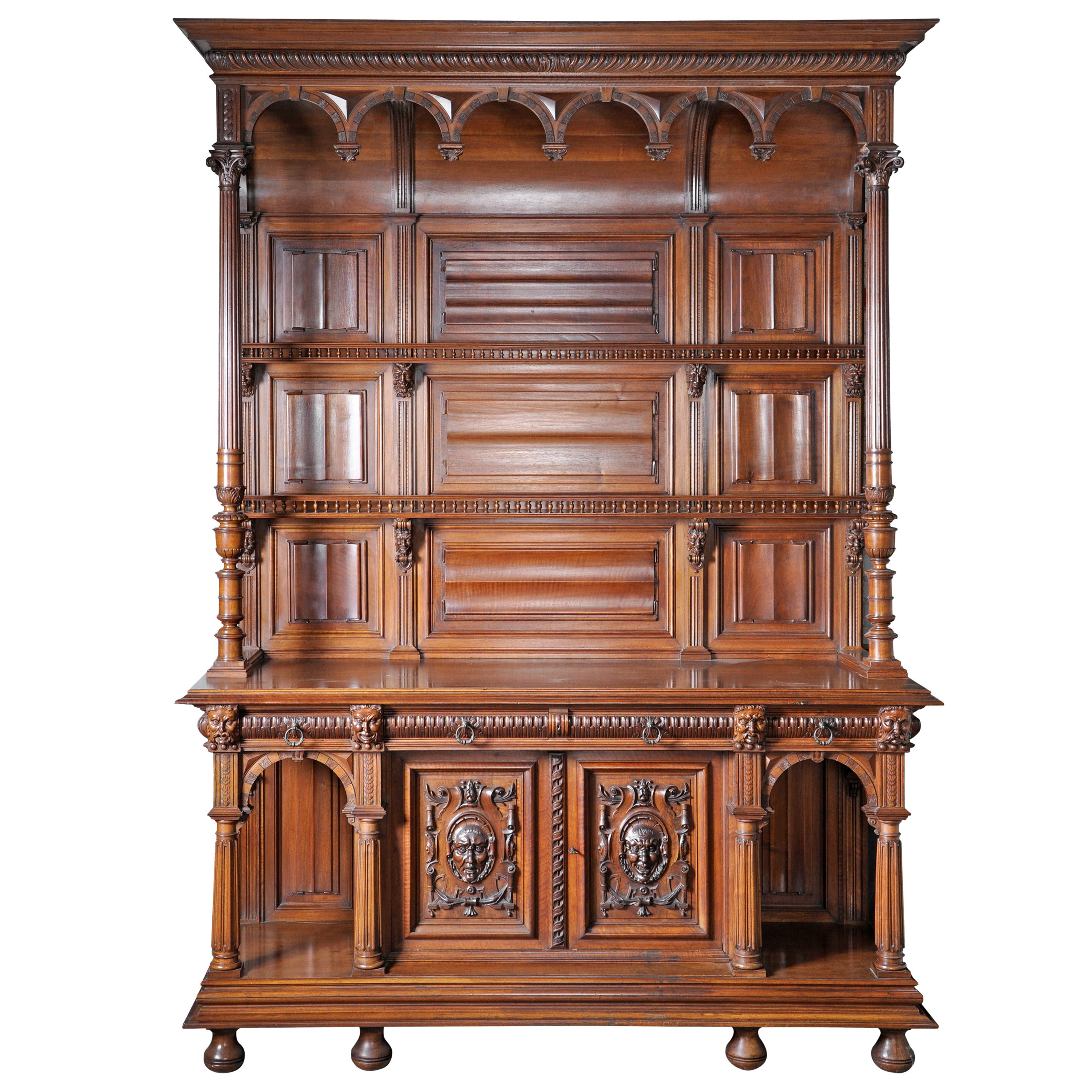 Neo-Gothic Style Carved Walnut Dresser with Satyrs Decor, 19th Century ...
