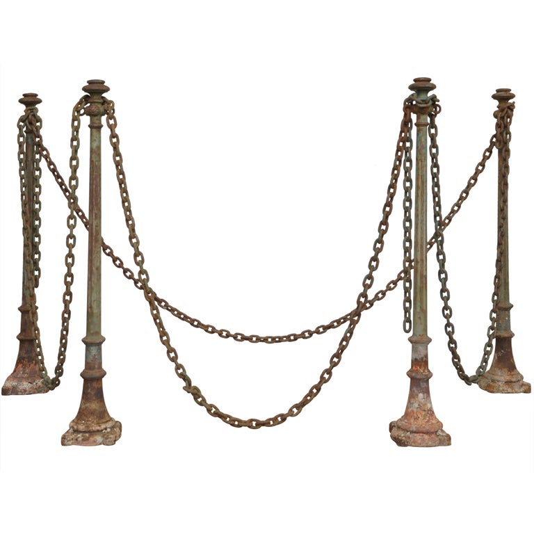 Series of 4 Antique Posts with Chain at 1stDibs