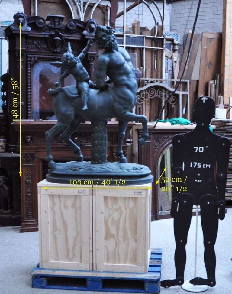 "The Centaur and Cupid" 19th Century Cast Iron Statue For Sale at 1stDibs