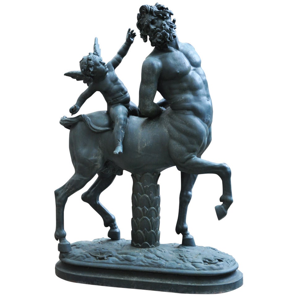 "The Centaur and Cupid" 19th Century Cast Iron Statue For Sale at 1stDibs