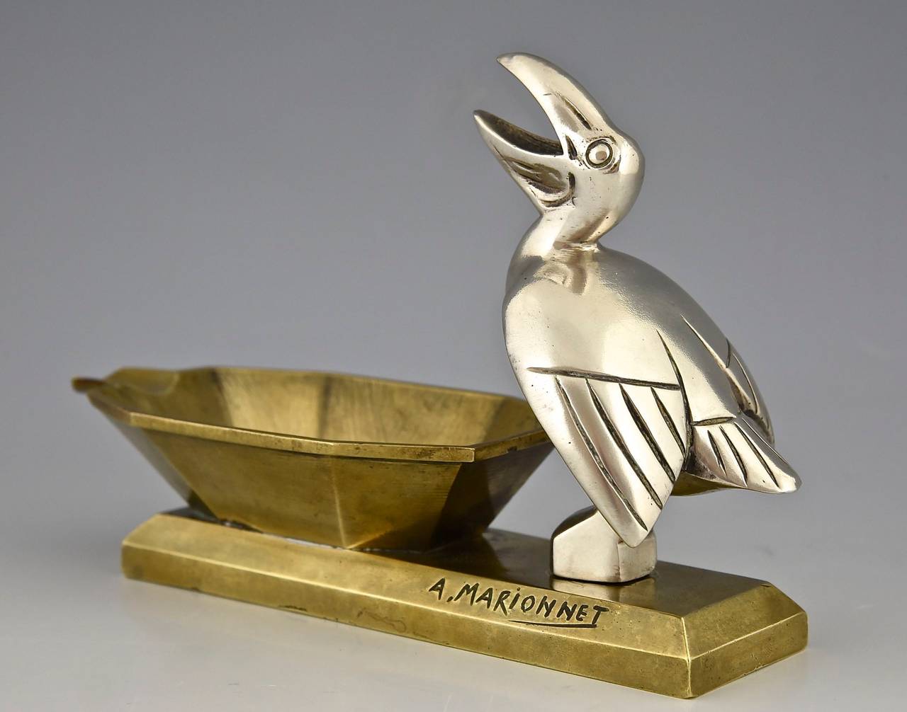 Art Deco Bonze Sculpture Ashtray with Pelican by Marionnet, France 1925 ...
