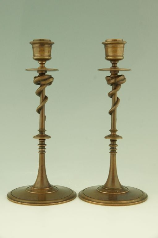 Antique Bronze Snake Candlesticks by Barbedienne at 1stDibs