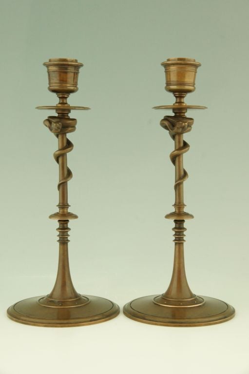 Antique Bronze Snake Candlesticks by Barbedienne at 1stDibs