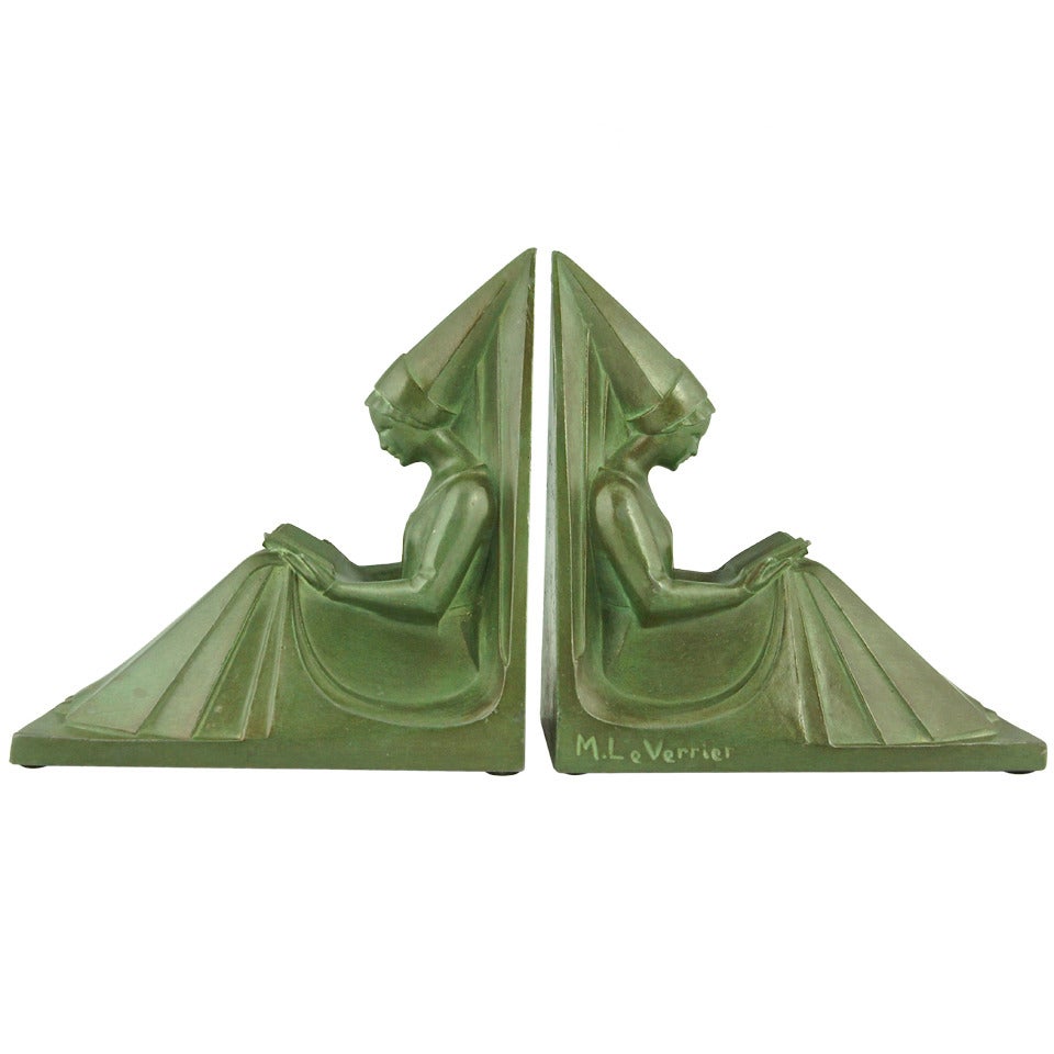 A pair of Art Deco bookends with reading ladies by Max Le Verrier. at ...