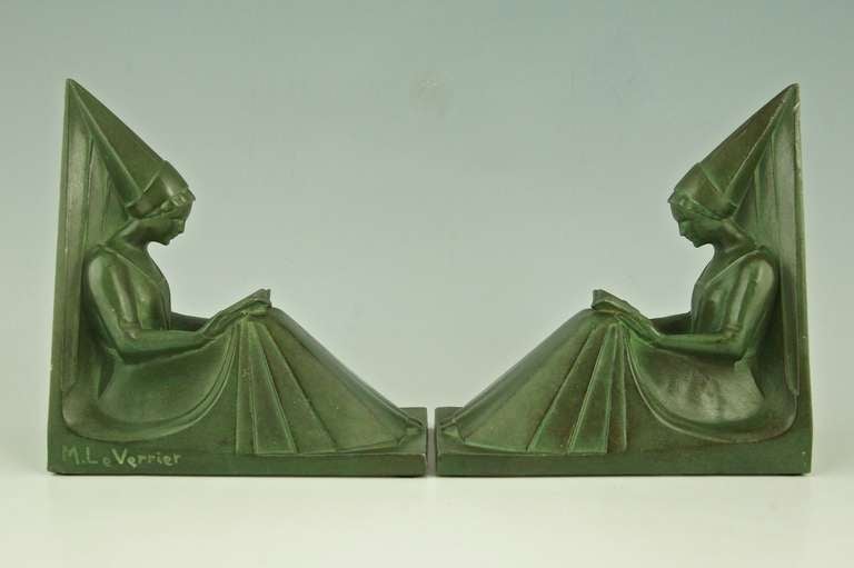 A pair of Art Deco bookends with reading ladies by Max Le Verrier. at ...