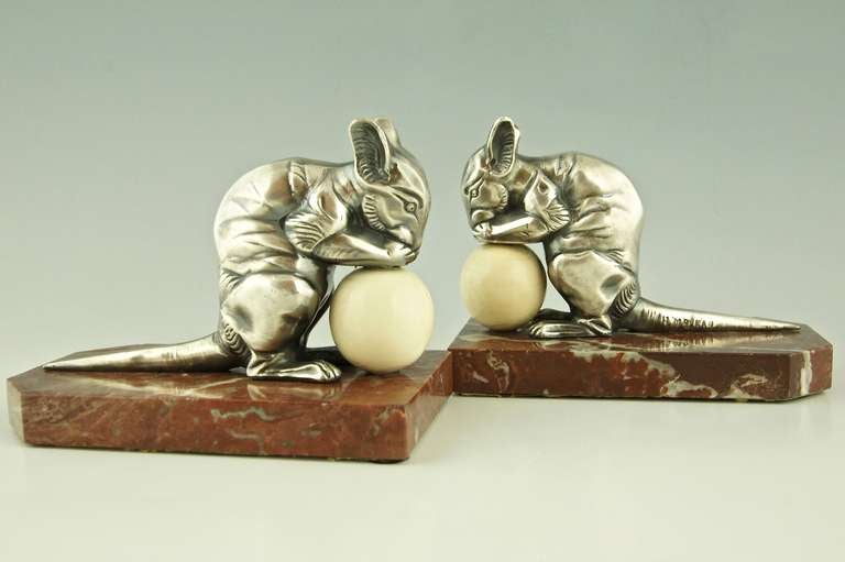 A pair of Art Deco mouse bookends by Moreau, France 1925. at 1stDibs
