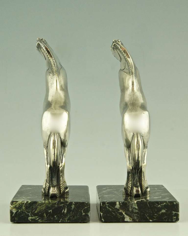 Art Deco silvered bronze horse bookends by Becquerel, Etling foundry ...
