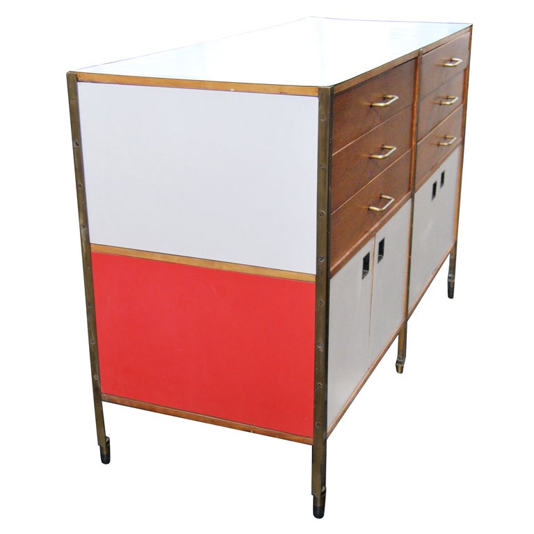 MULTICOLORED EAMES CABINET WITH BRASS HANDLES at 1stDibs