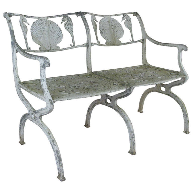 Vintage 1950's Seashell and Seahorse Garden Bench at 1stDibs | seahorse ...