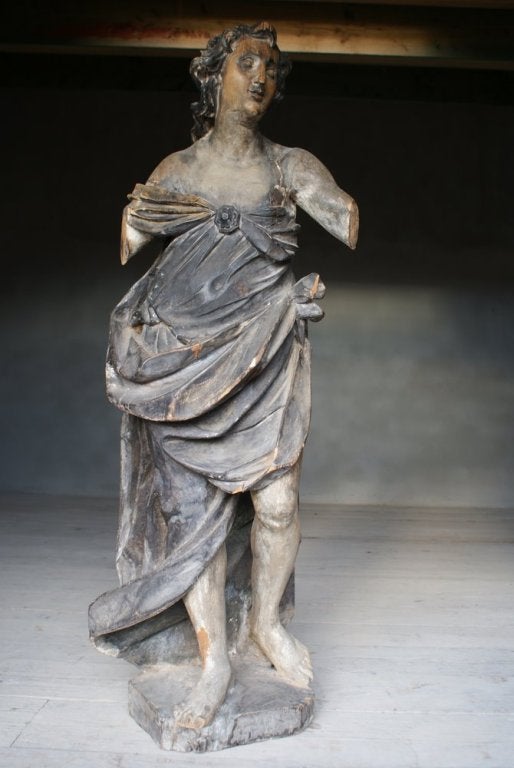 Early 18th century Wooden statue of a Lascivious Woman For Sale at 1stDibs