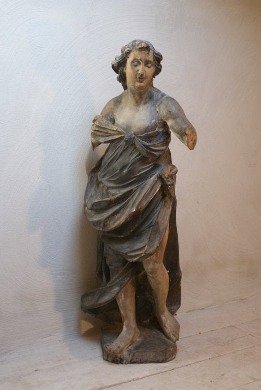 Early 18th century Wooden statue of a Lascivious Woman For Sale at 1stDibs