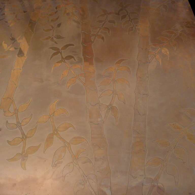 Etched Bronze Coffee Table with Blackened Base at 1stDibs