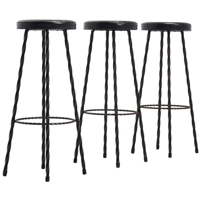 French Wrought Iron Bar Stools, 1950 in the Manner of Mategot at 1stDibs