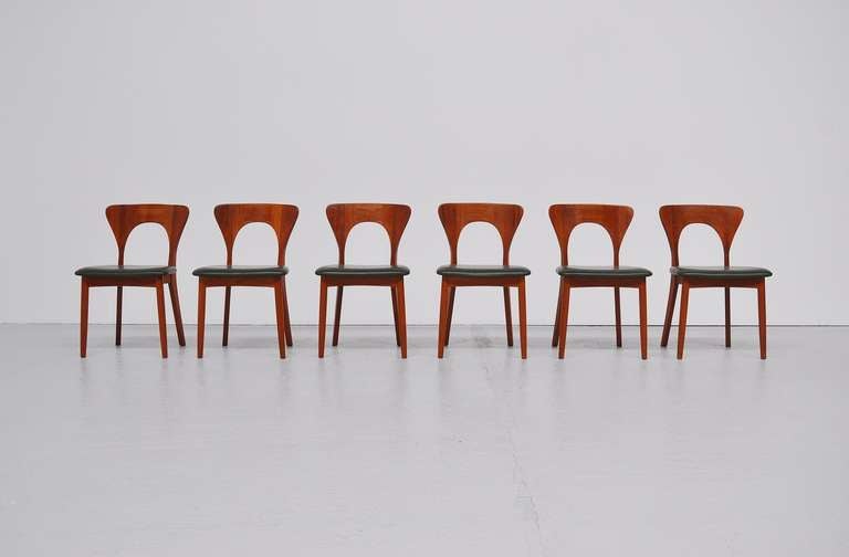 Peter Chairs by Niels Koefoed in teak and green leather 1958 at 1stDibs