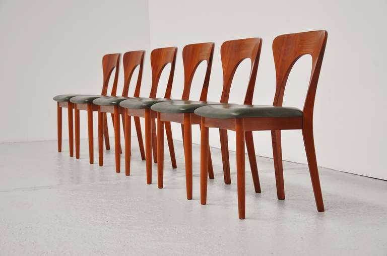 Peter Chairs by Niels Koefoed in teak and green leather 1958 at 1stDibs