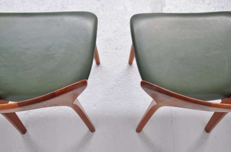 Peter Chairs by Niels Koefoed in teak and green leather 1958 at 1stDibs