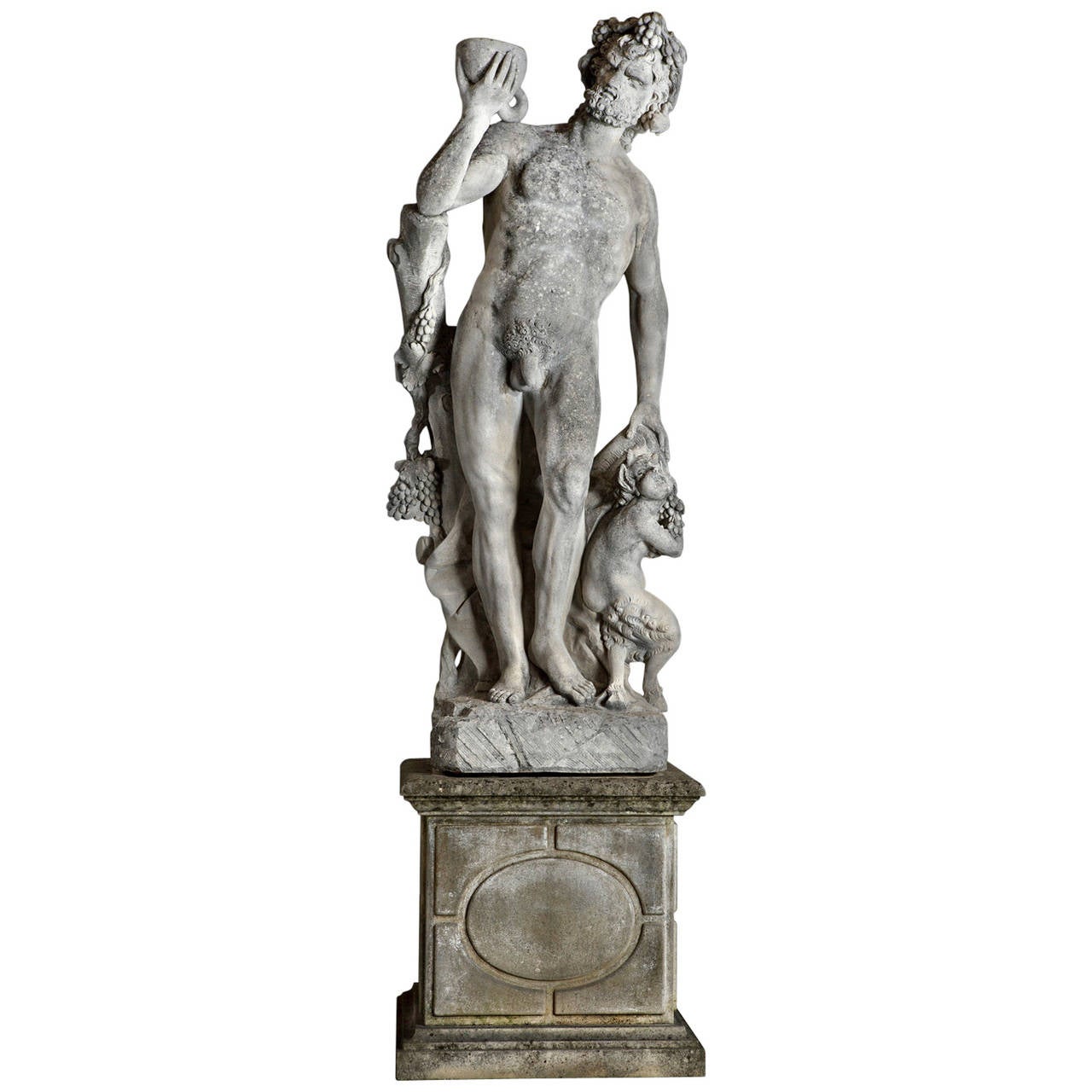 Monumental Italian Sculpted Limestone Group of Bacchus with a Satyr For ...