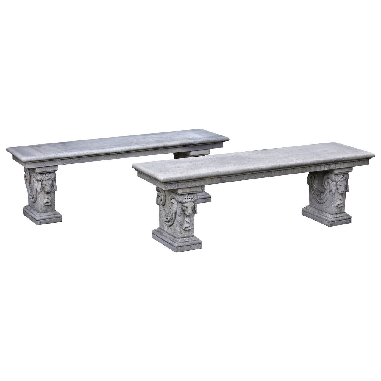 Pair of Carved Limestone Garden Seats at 1stDibs