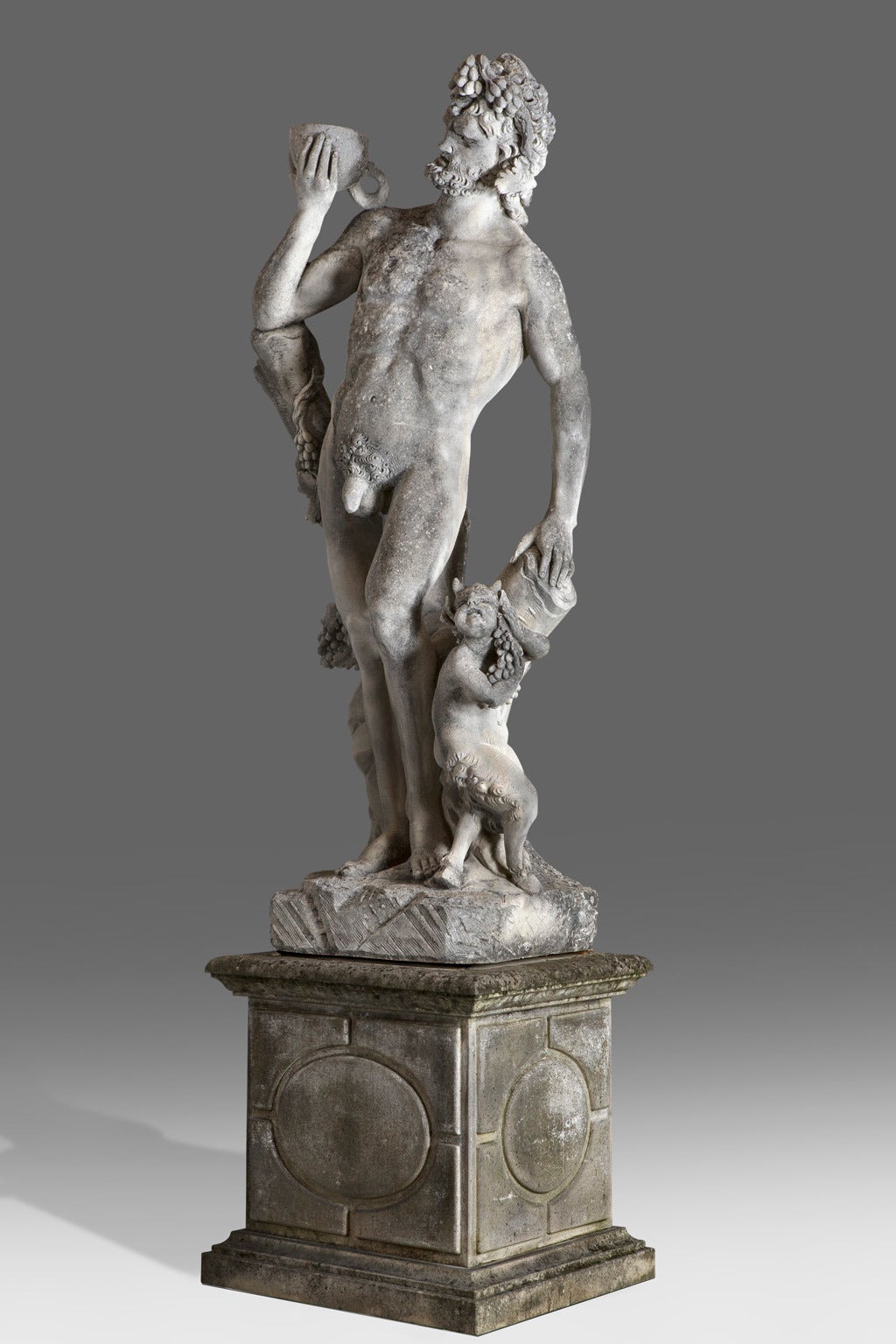 Monumental Italian Sculpted Limestone Group of Bacchus with a Satyr For ...