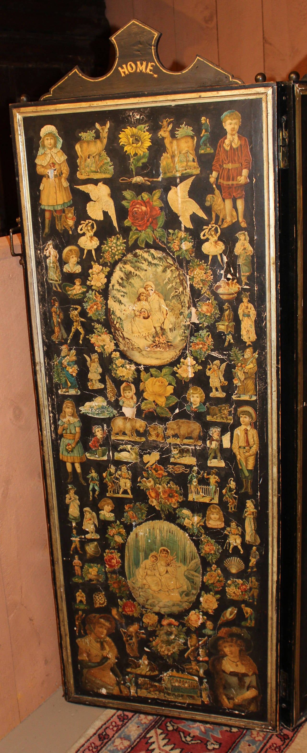 Victorian Découpage Three-Part Room Screen, "Home Sweet Home" For Sale ...