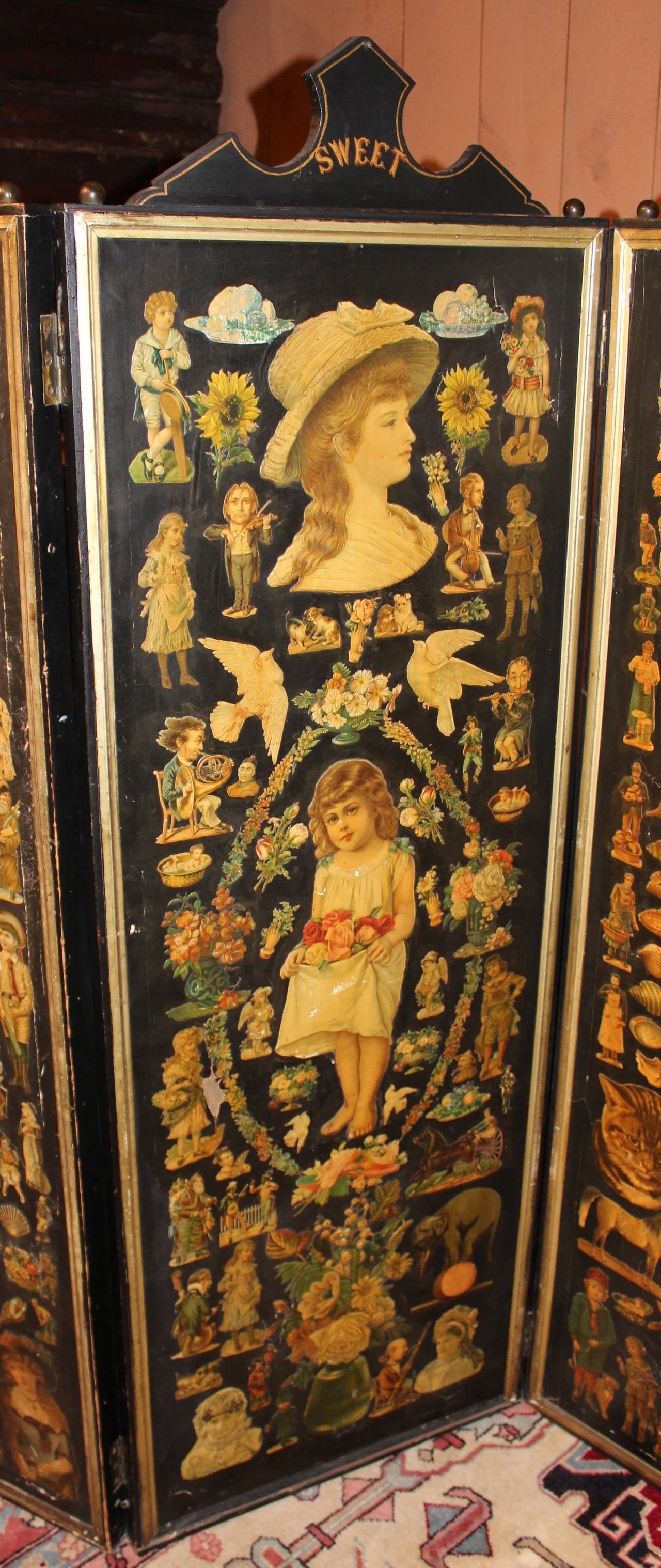 Victorian Découpage Three-Part Room Screen, "Home Sweet Home" For Sale ...