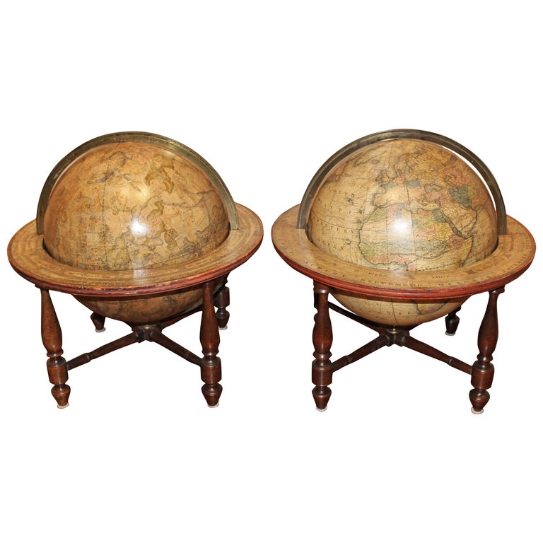 Pair of 19th Century J. Wilson Terrestrial, Celestial Globes on Table Stands For Sale at 1stDibs