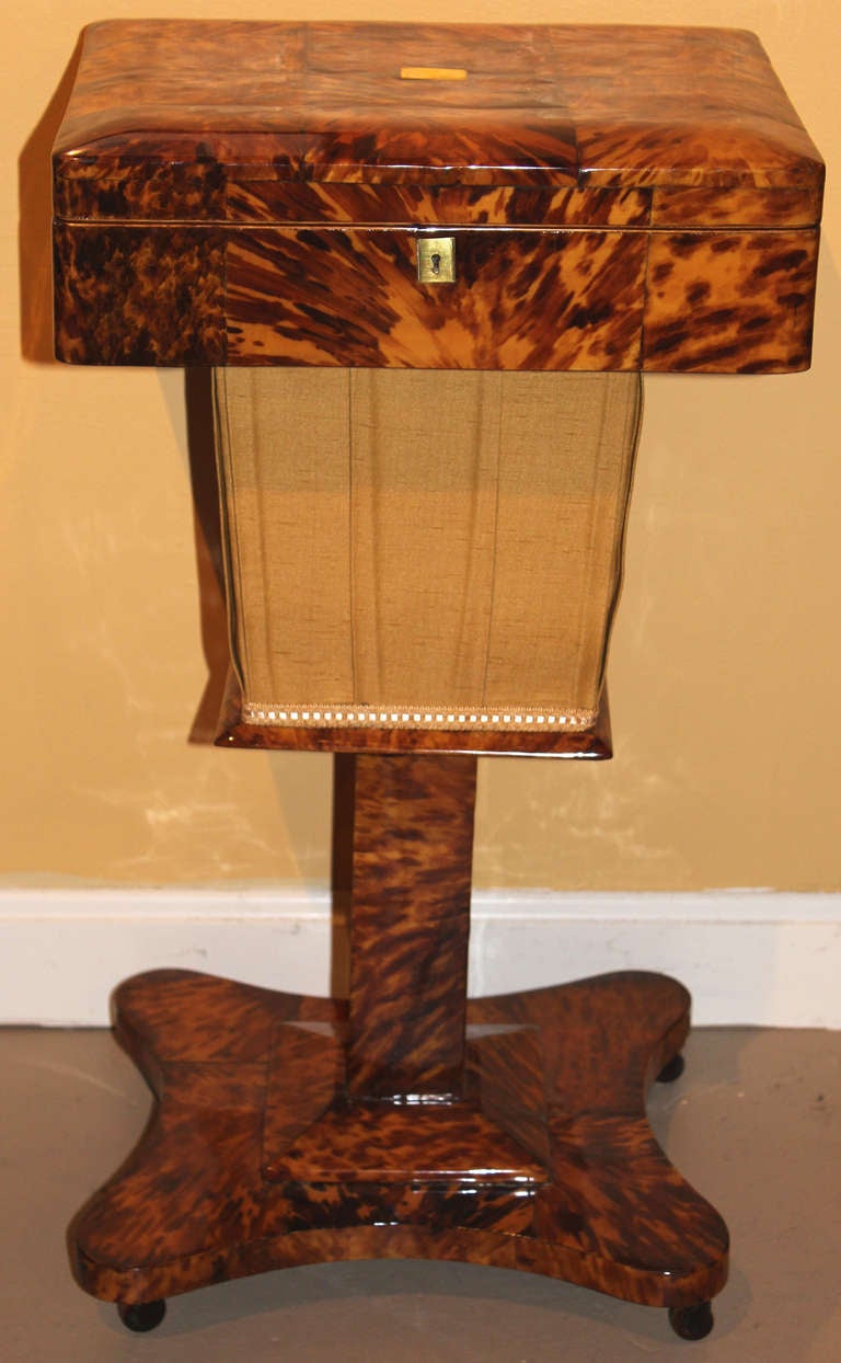 Tortoise Shell Sewing Box on Stand circa 1860 For Sale at 1stDibs