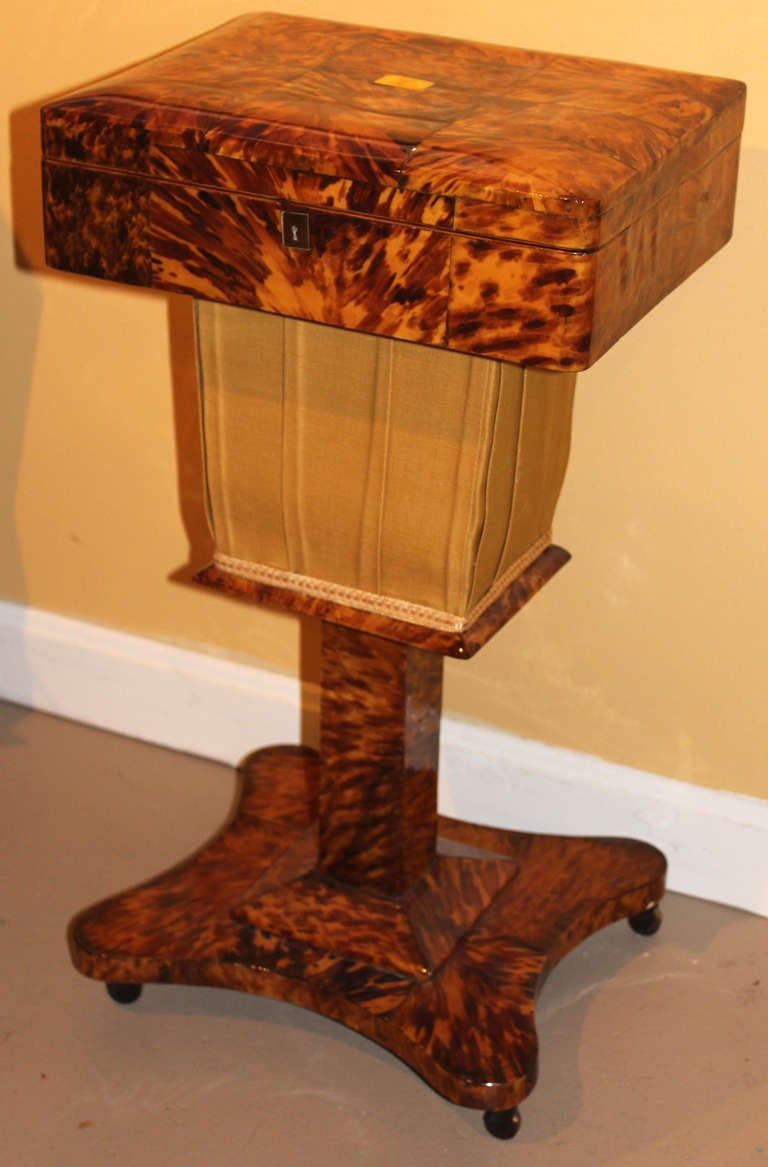 Tortoise Shell Sewing Box on Stand circa 1860 For Sale at 1stDibs