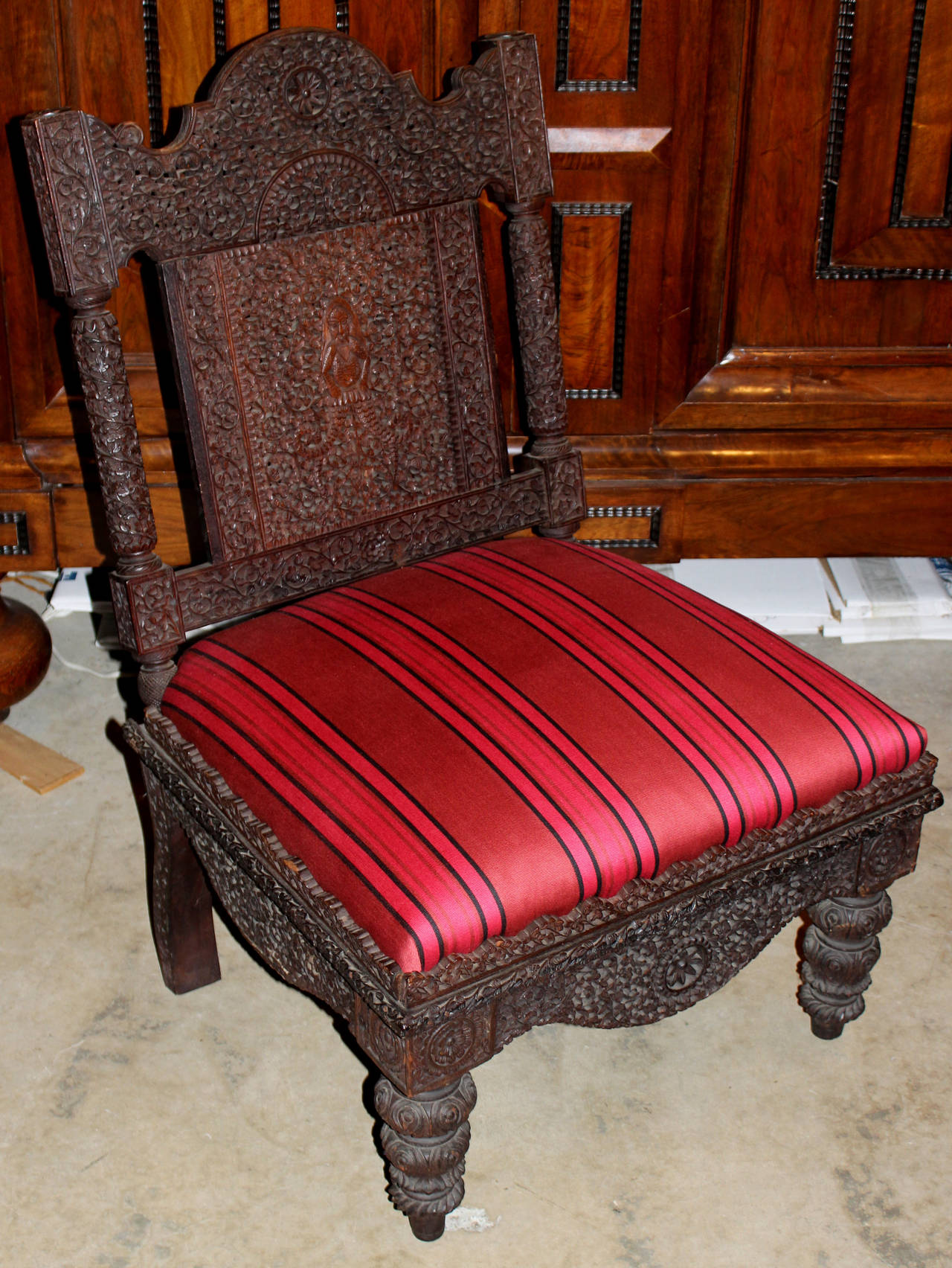 19th Century Carved and Upholstered Anglo-Indian Side Chair at 1stDibs