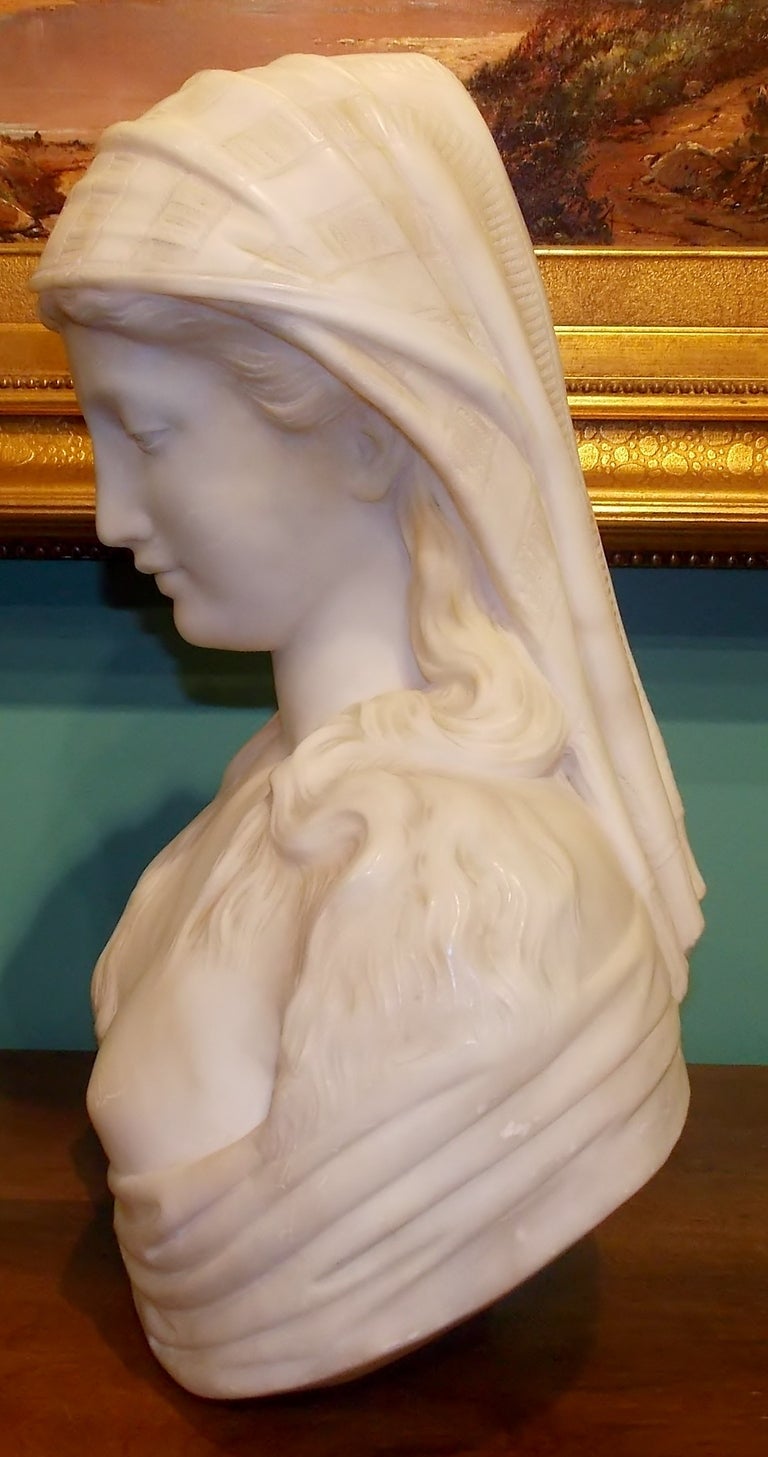 Signed 19th C. Marble Bust of Woman with Veil at 1stDibs