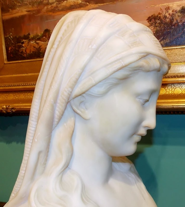 Signed 19th C. Marble Bust of Woman with Veil at 1stDibs