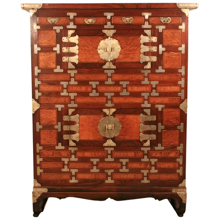 C. 1900 Korean Chosun Period Satinwood Inlaid Personal Clothing Chest ...