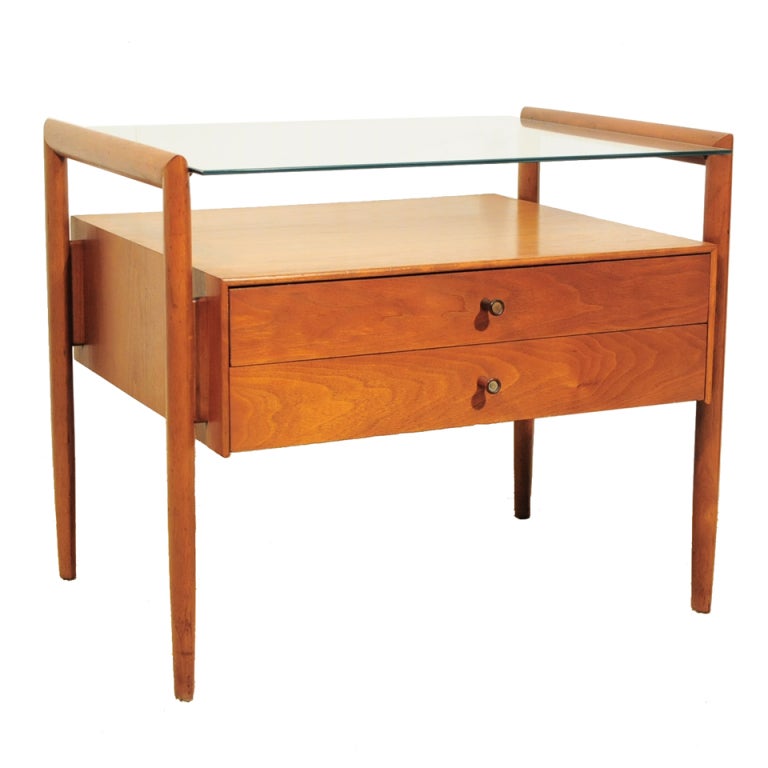 Vintage Drexel Parallel Walnut and Glass Occasional Table attr. to Ed ...