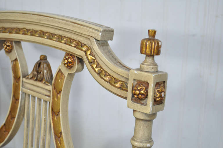 French Louis XVI Neoclassical Style Lyre Harp Back Gold and Cream ...