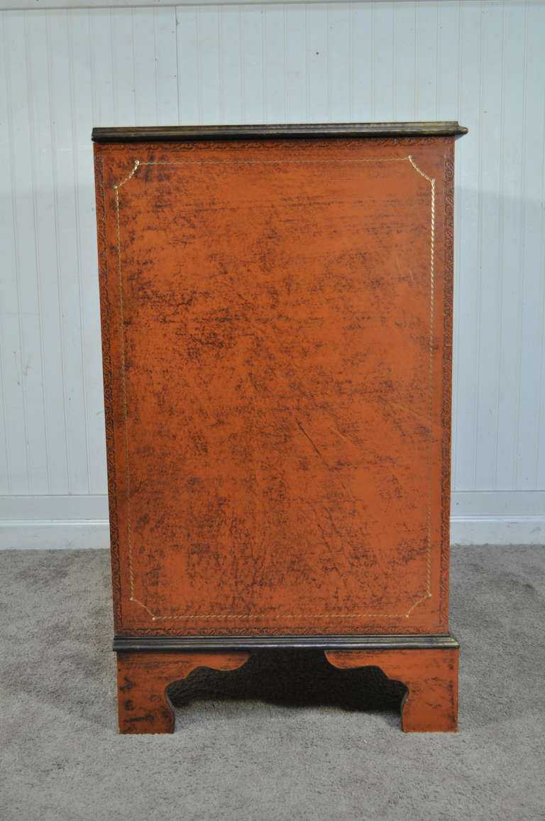 Vintage Orange Tooled Leather Wrapped Commode Chest of Drawers by Gus ...