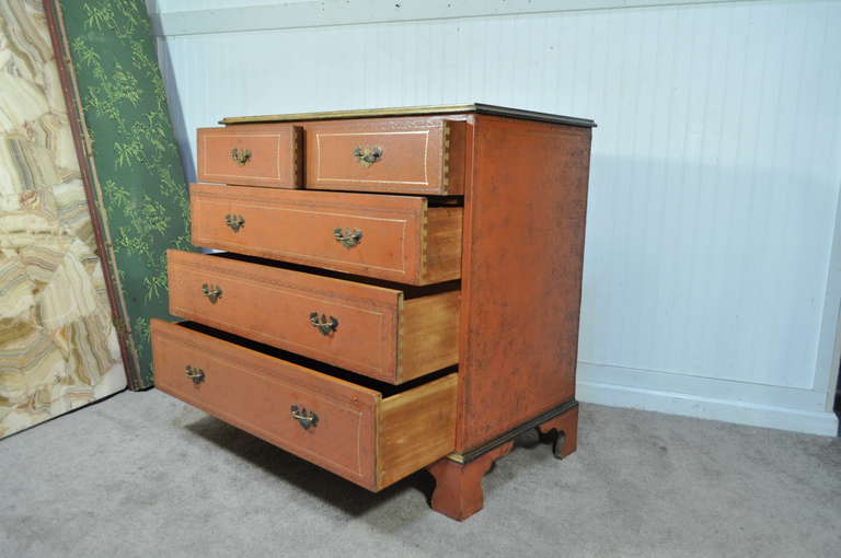 Vintage Orange Tooled Leather Wrapped Commode Chest of Drawers by Gus ...